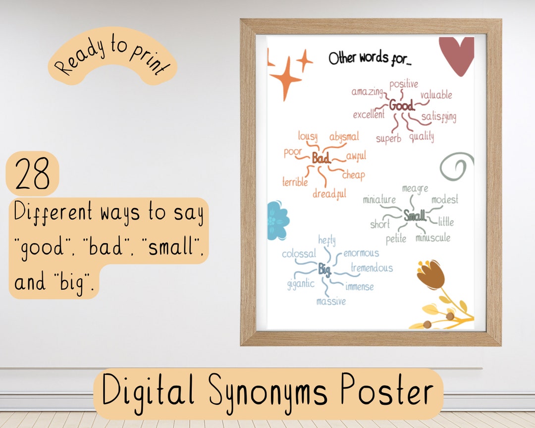Home School Educational Poster Descriptive Synonyms Table Resource - Etsy
