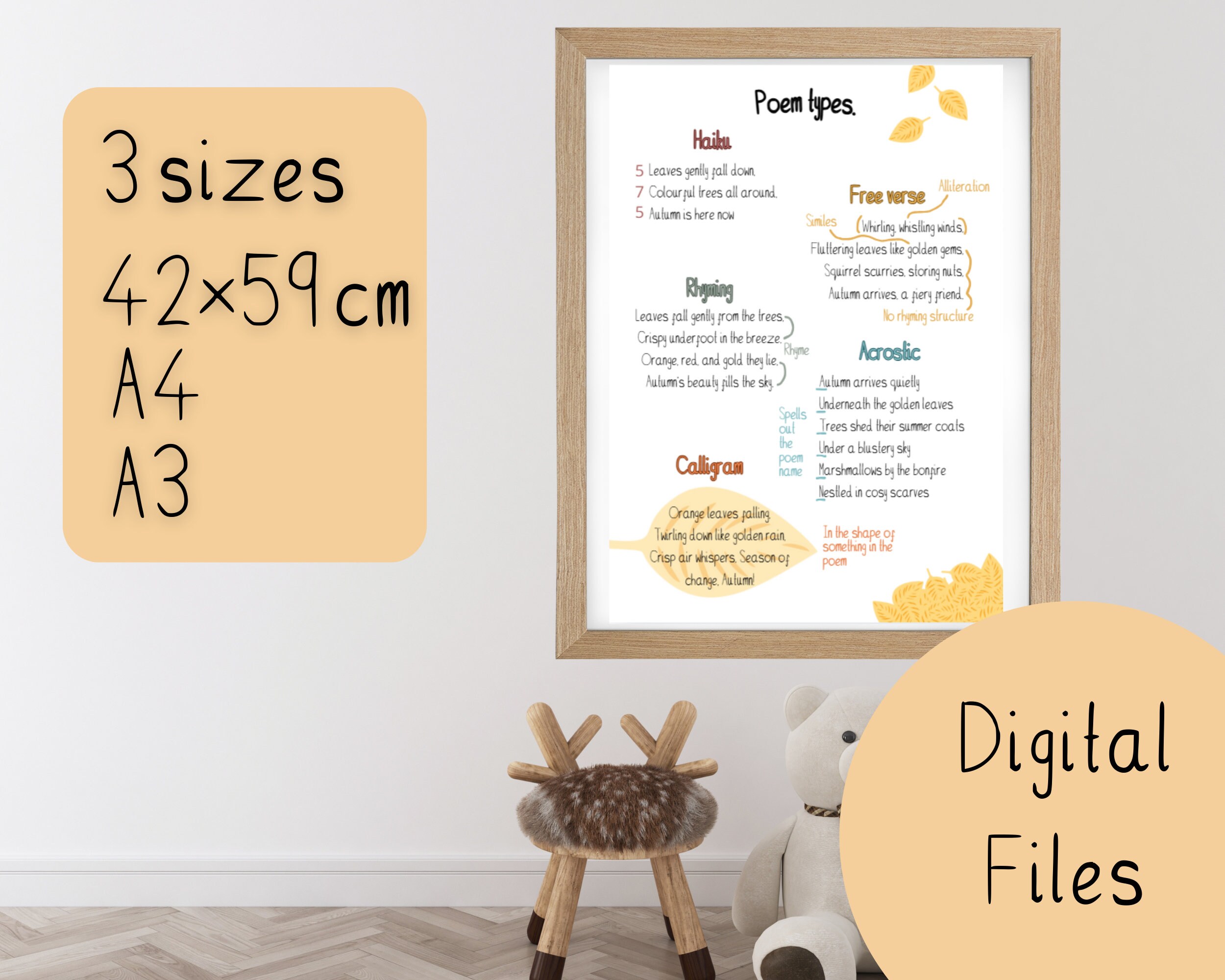 Home School Poem Poster Educational Ready to Print Haiku Free Verse Rhyme Calligram Acrostic ...