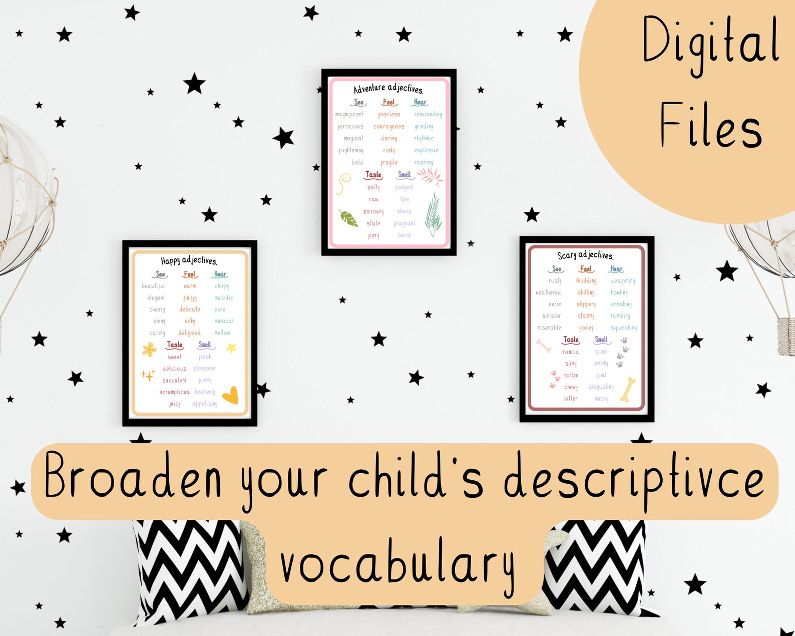 Set of 3 Educational Posters Children Adjectives Home School Classroom ...