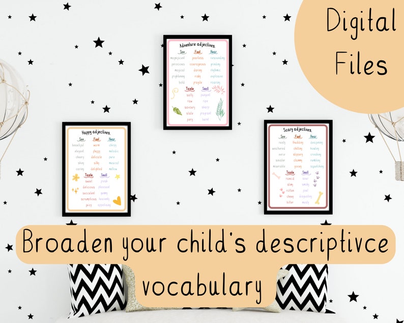 Set of 3 Educational Posters Children Adjectives Home School Classroom ...