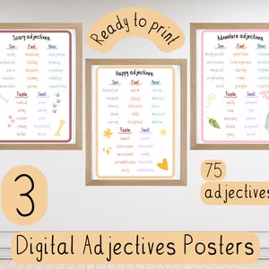 Set of 3 Educational Posters Children Adjectives Home School Classroom ...