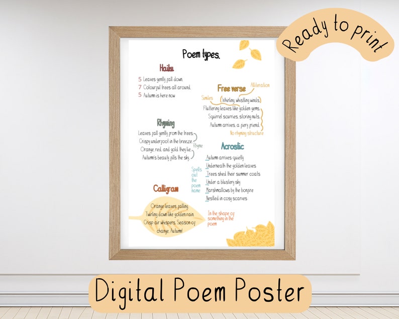 Home School Poem Poster Educational Ready to Print Haiku Free Verse ...