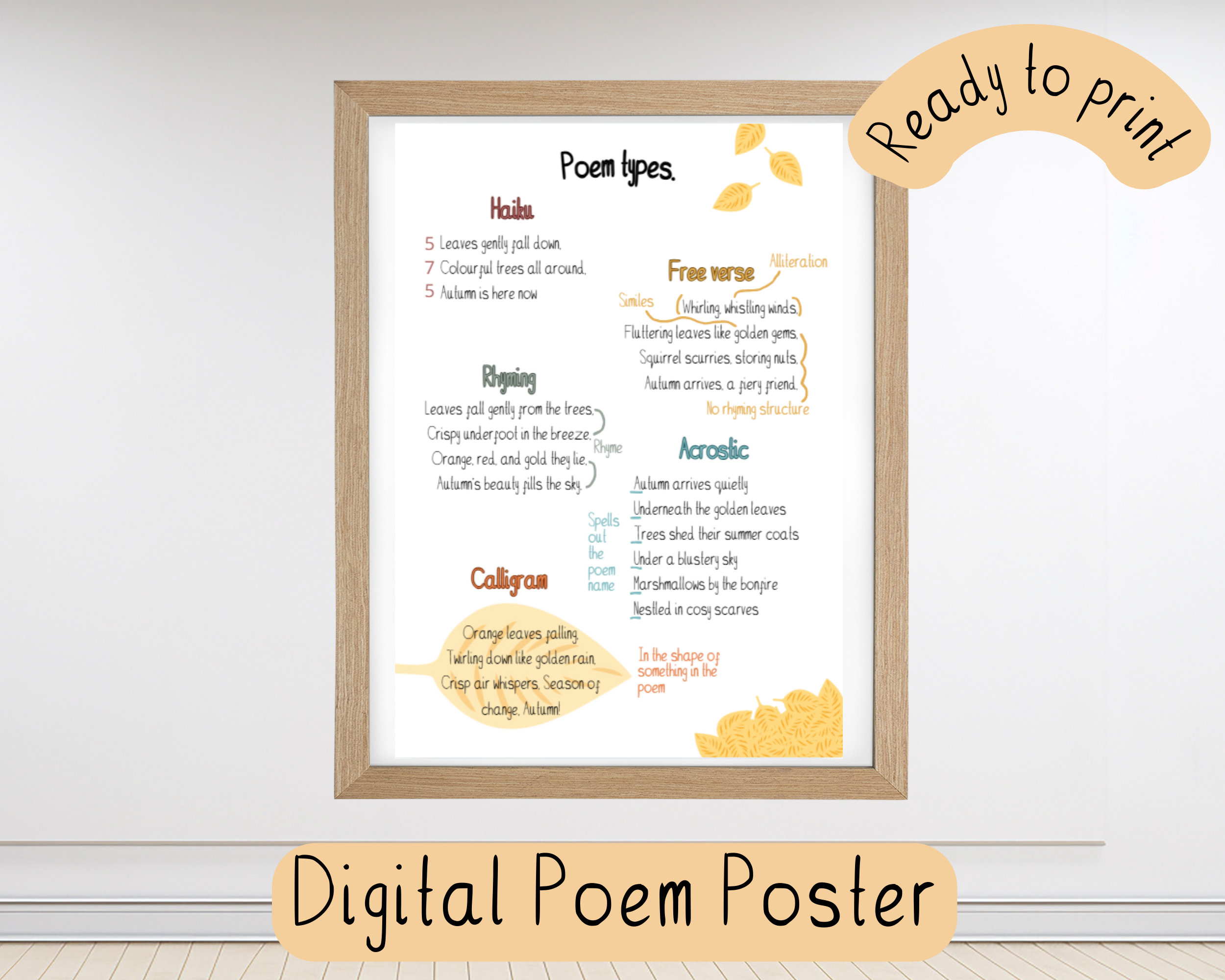 Home School Poem Poster Educational Ready to Print Haiku Free Verse ...