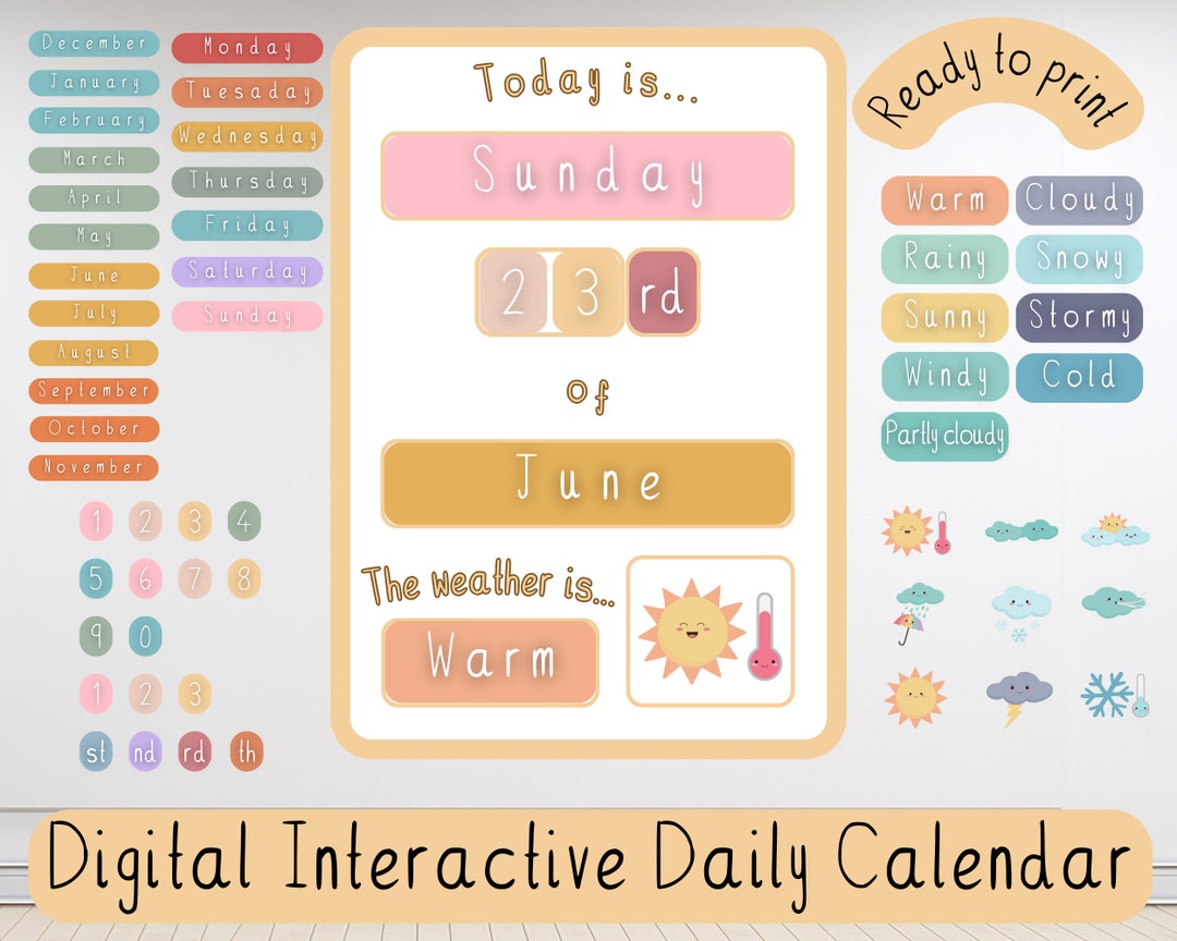 Colourful Kids Calendar Days Months Weather Home School Ready to Print ...