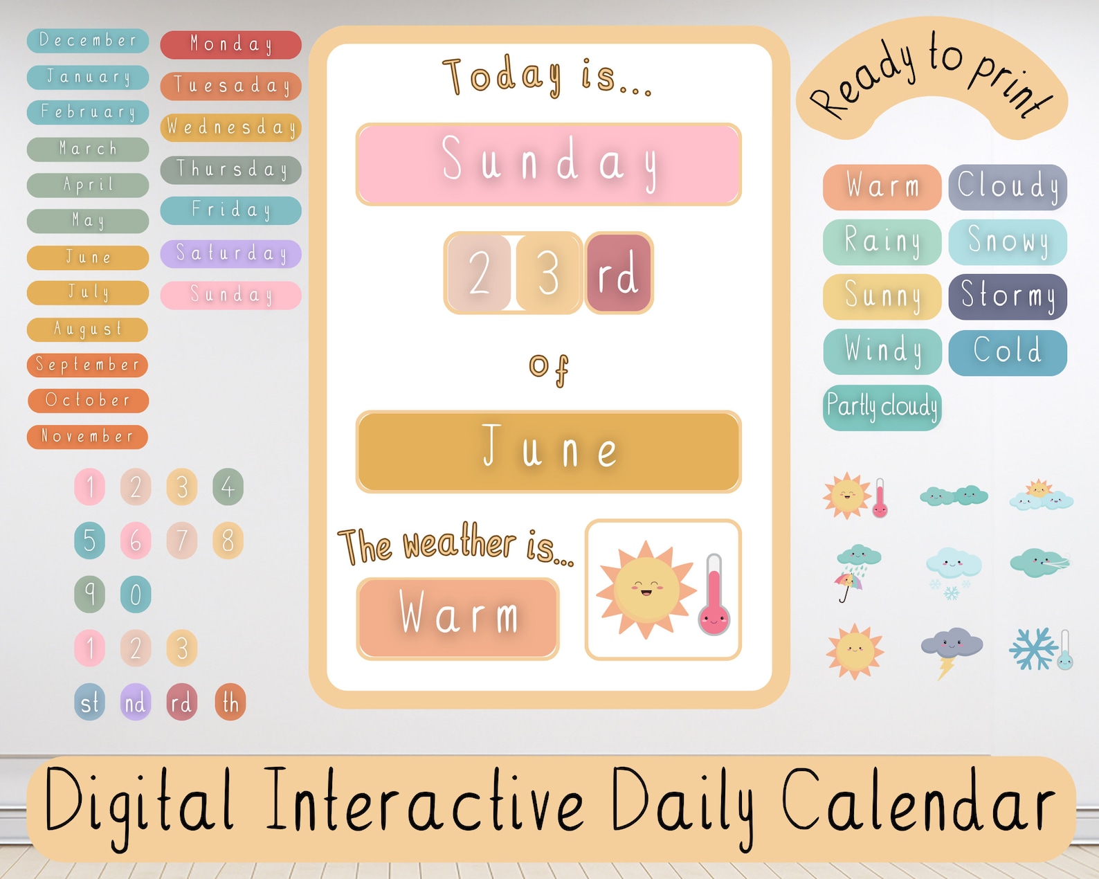 Colourful Kids Calendar Days Months Weather Home School Ready to Print ...