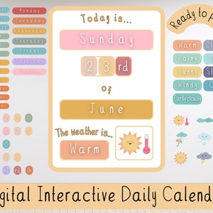 Colourful Kids Calendar Days Months Weather Home School Ready to Print ...