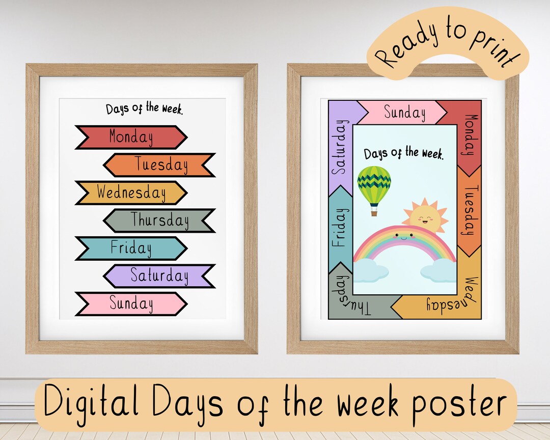 Colourful Educational Days of the Week Poster for Children Homeschool ...