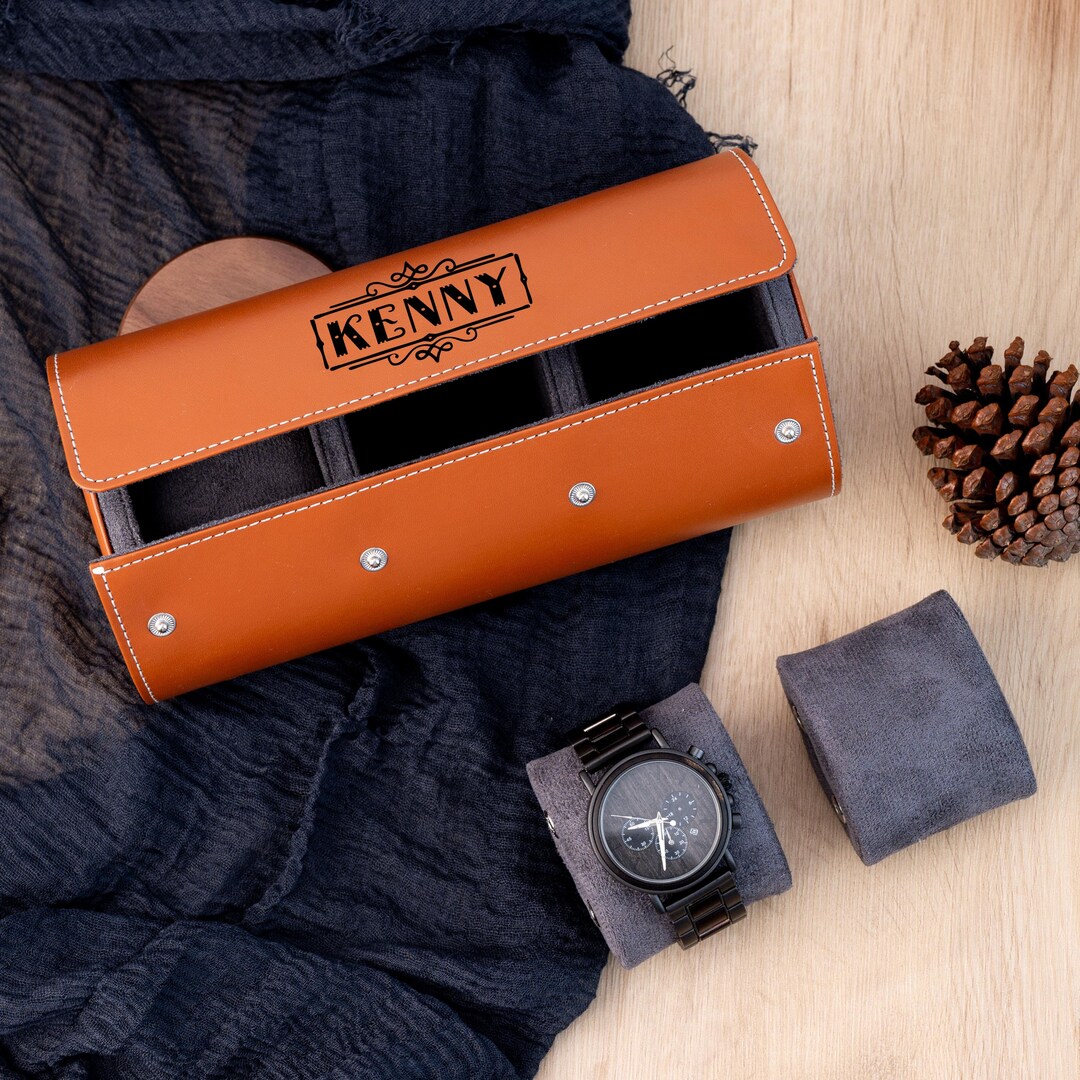Engraved Leather Watch Case for Men, Personalized Groomsman Watch Box ...