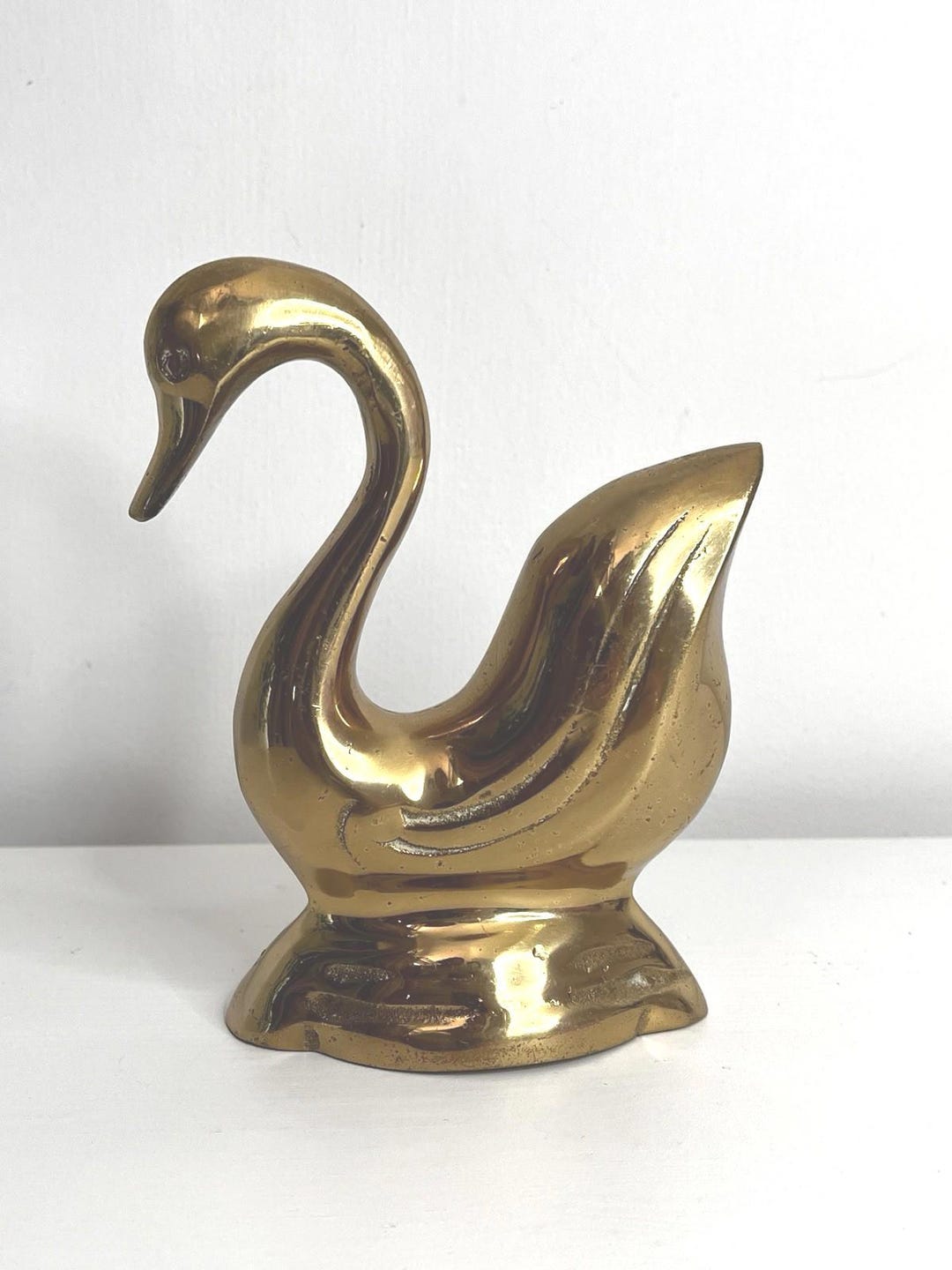 Vintage Brass Swan Ornament | 14cm Cottagecore Shelfie Figure | Bird ...