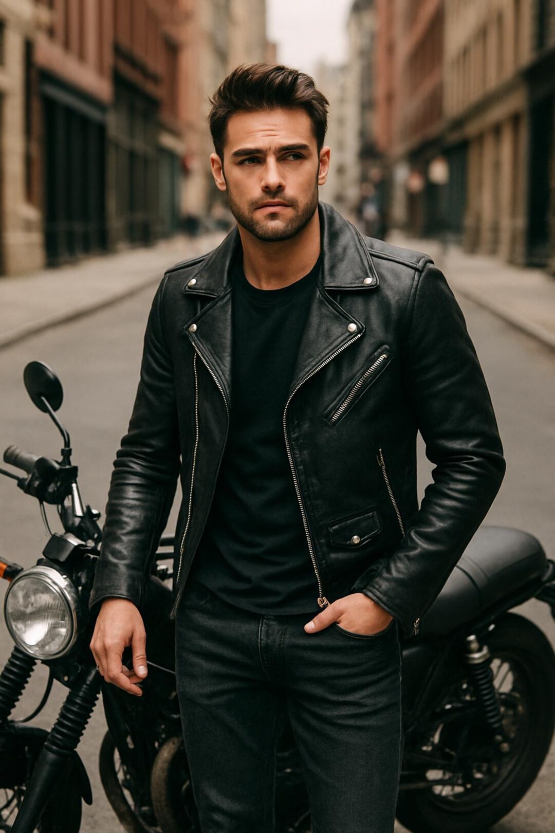 Handmade Men's Biker Leather Jacket, Vintage Men Cafe Racer Style ...
