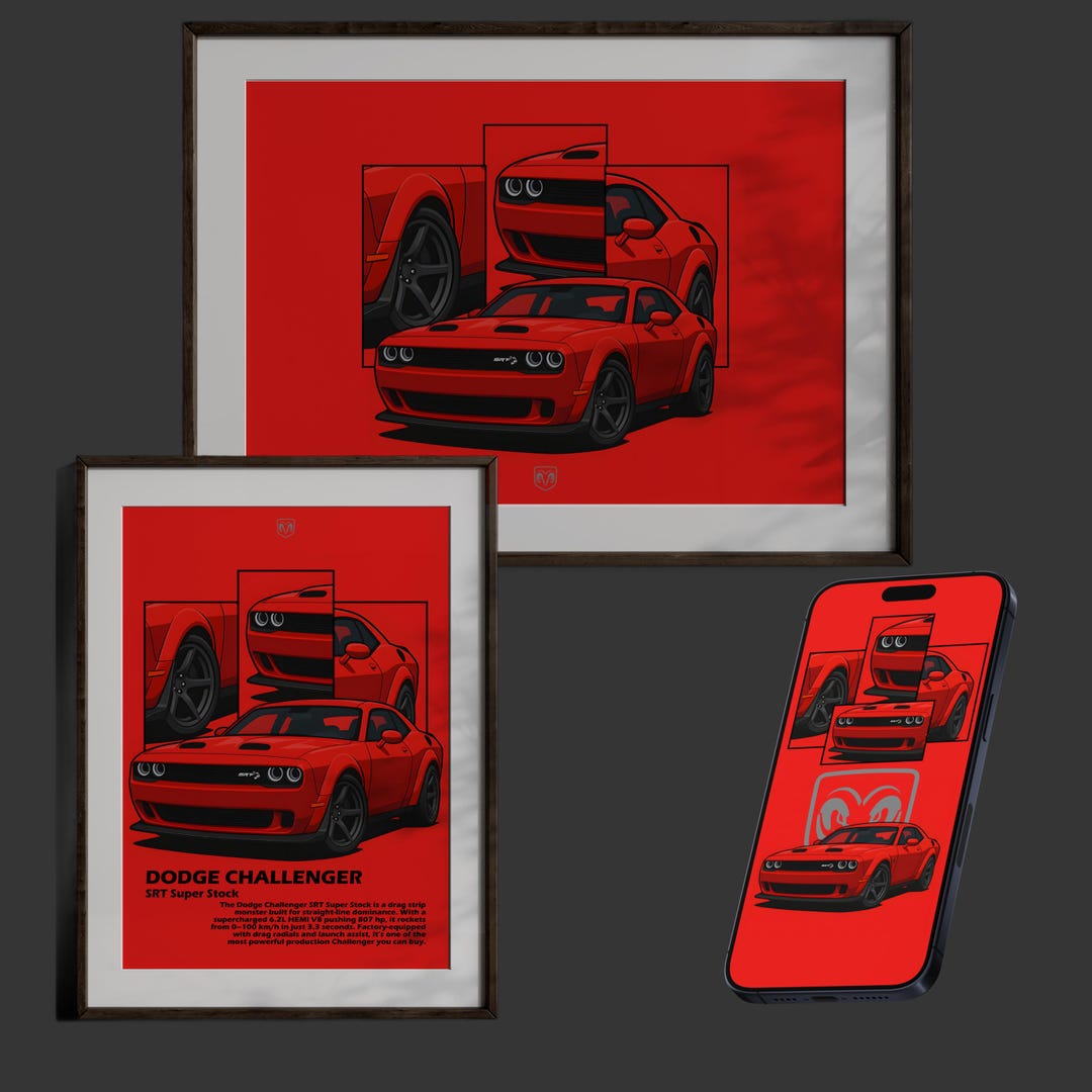 Dodge Challenger SRT Poster Set | Muscle Car Digital Art | Garage Wall ...