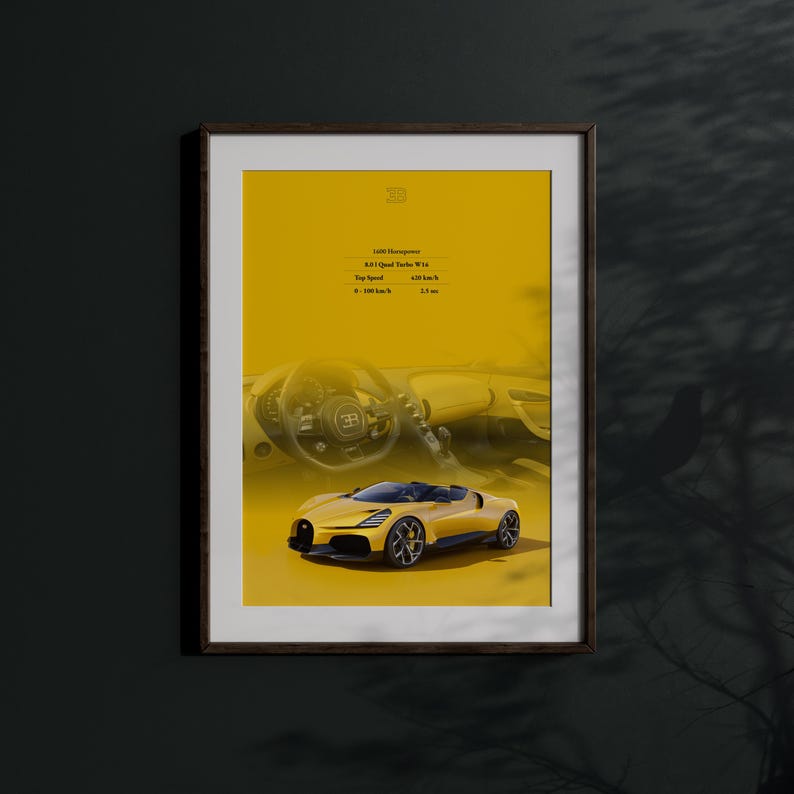 Bugatti W16 Mistral Poster Hypercar Wall Art Modern Car Print Perfect ...