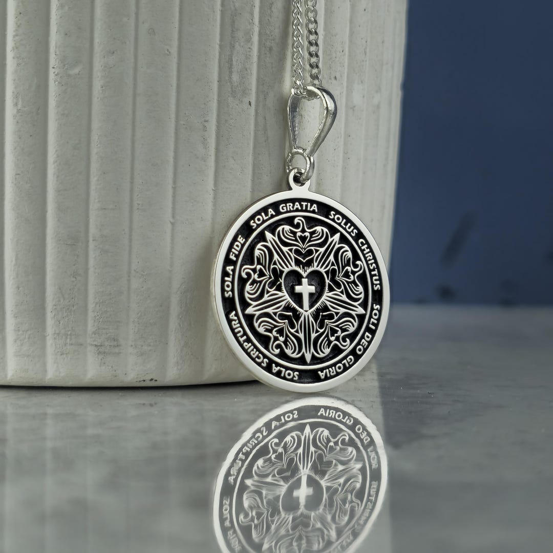 Sterling Silver Luther Rose Pendant – 5 Solas Necklace for Men & Women ...
