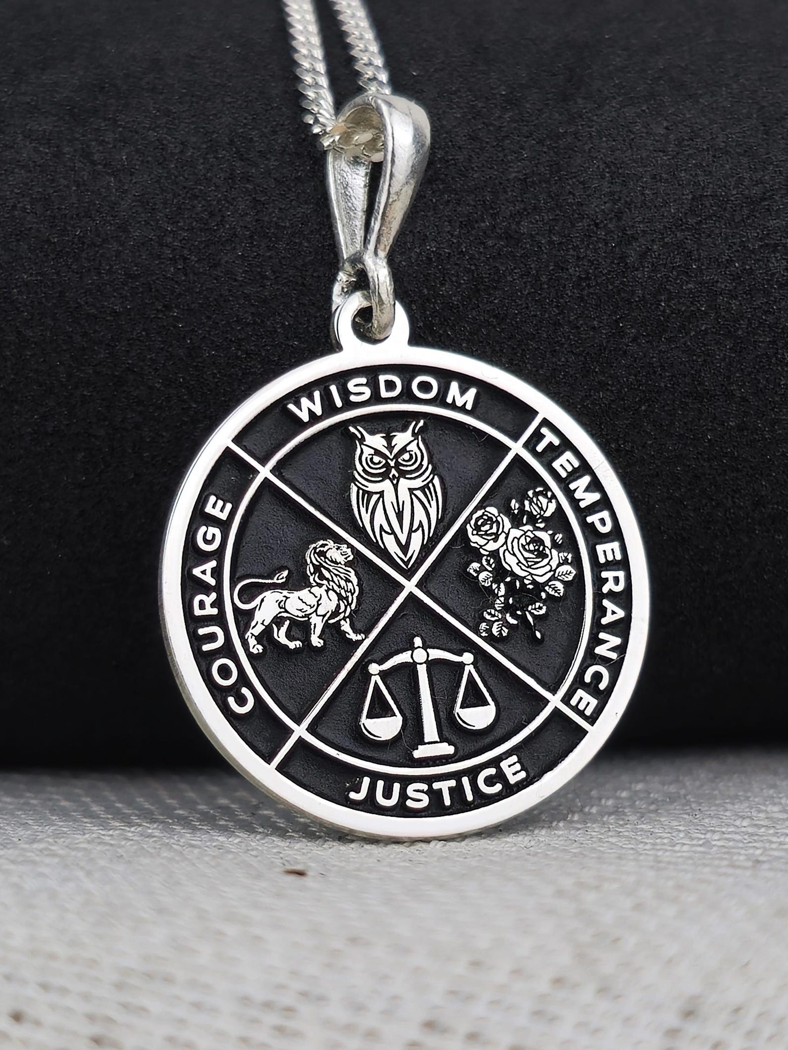 Wisdom Necklace With Courage, Justice & Temperance Symbols - Unique ...