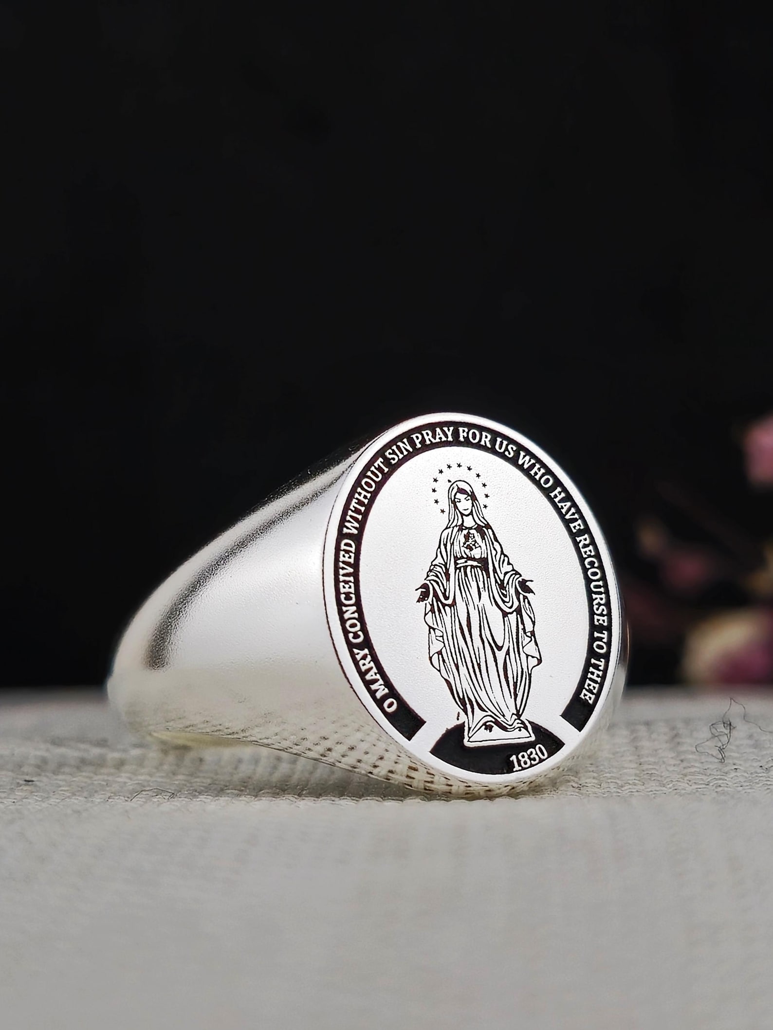 Mary Mother Signet Ring | 925 Sterling Silver Religious Oval Ring ...