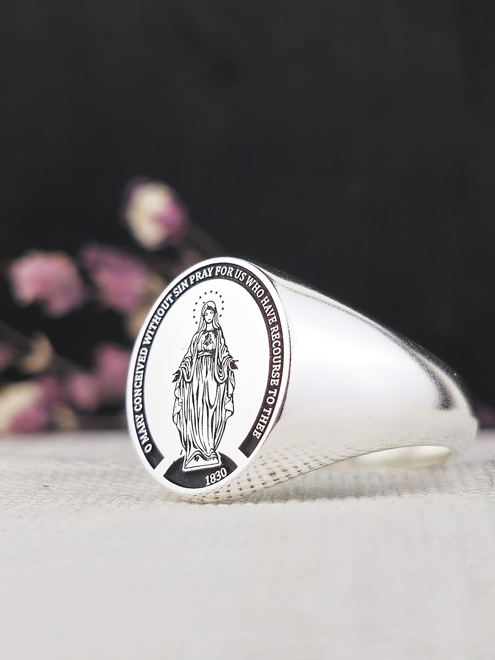 Mary Mother Signet Ring | 925 Sterling Silver Religious Oval Ring ...