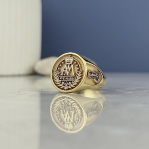 Gold Ave Maria Ring With Virgin Mary & Anchor – Round Religious ...