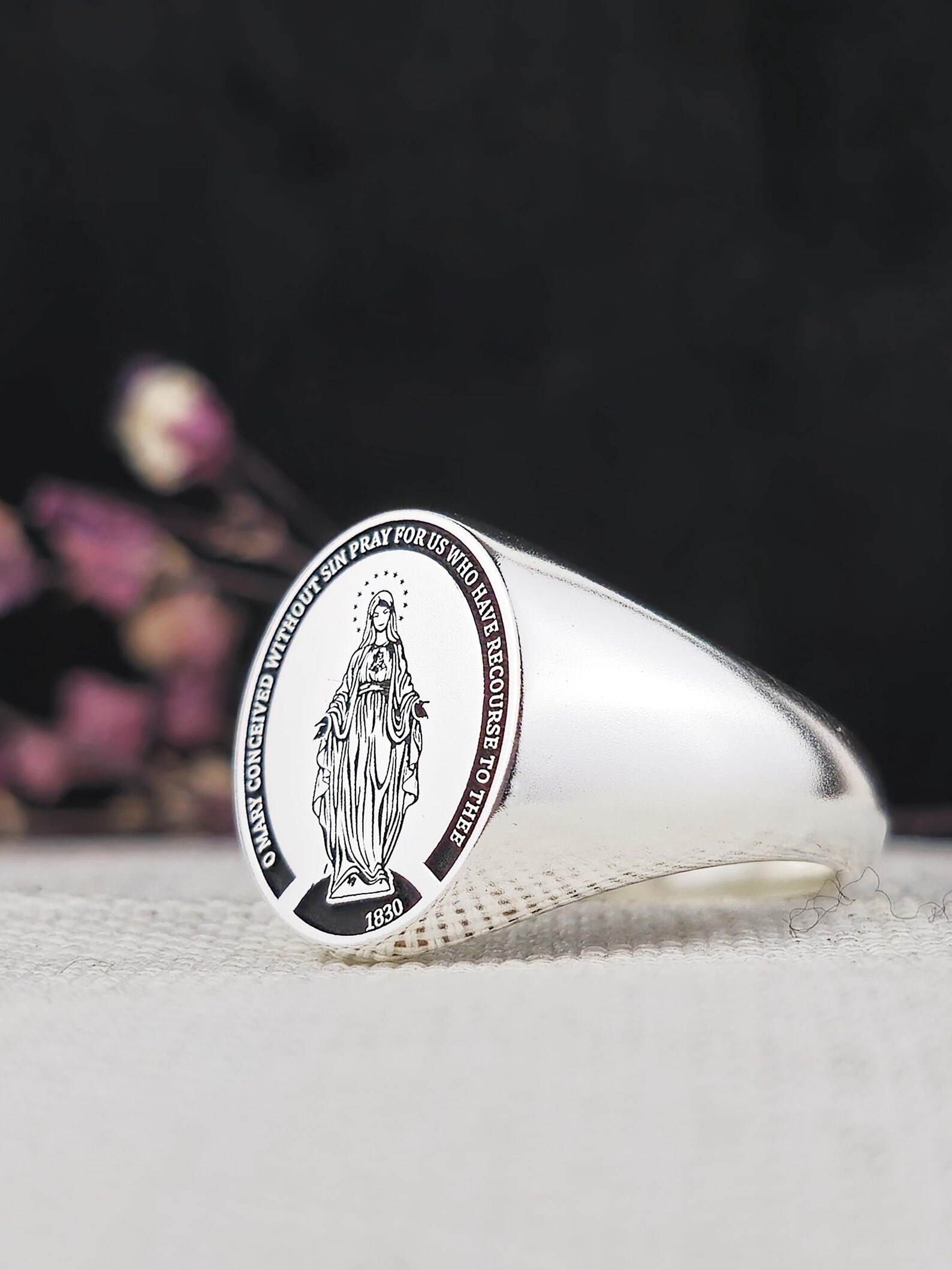 Mary Mother Signet Ring | 925 Sterling Silver Religious Oval Ring ...