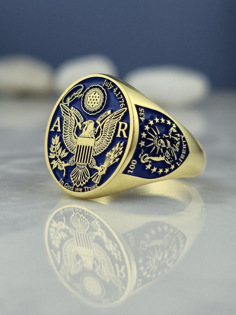 Gold Plated Family Crest Ring: Sterling Silver Eagle, Heraldic Jewelry ...