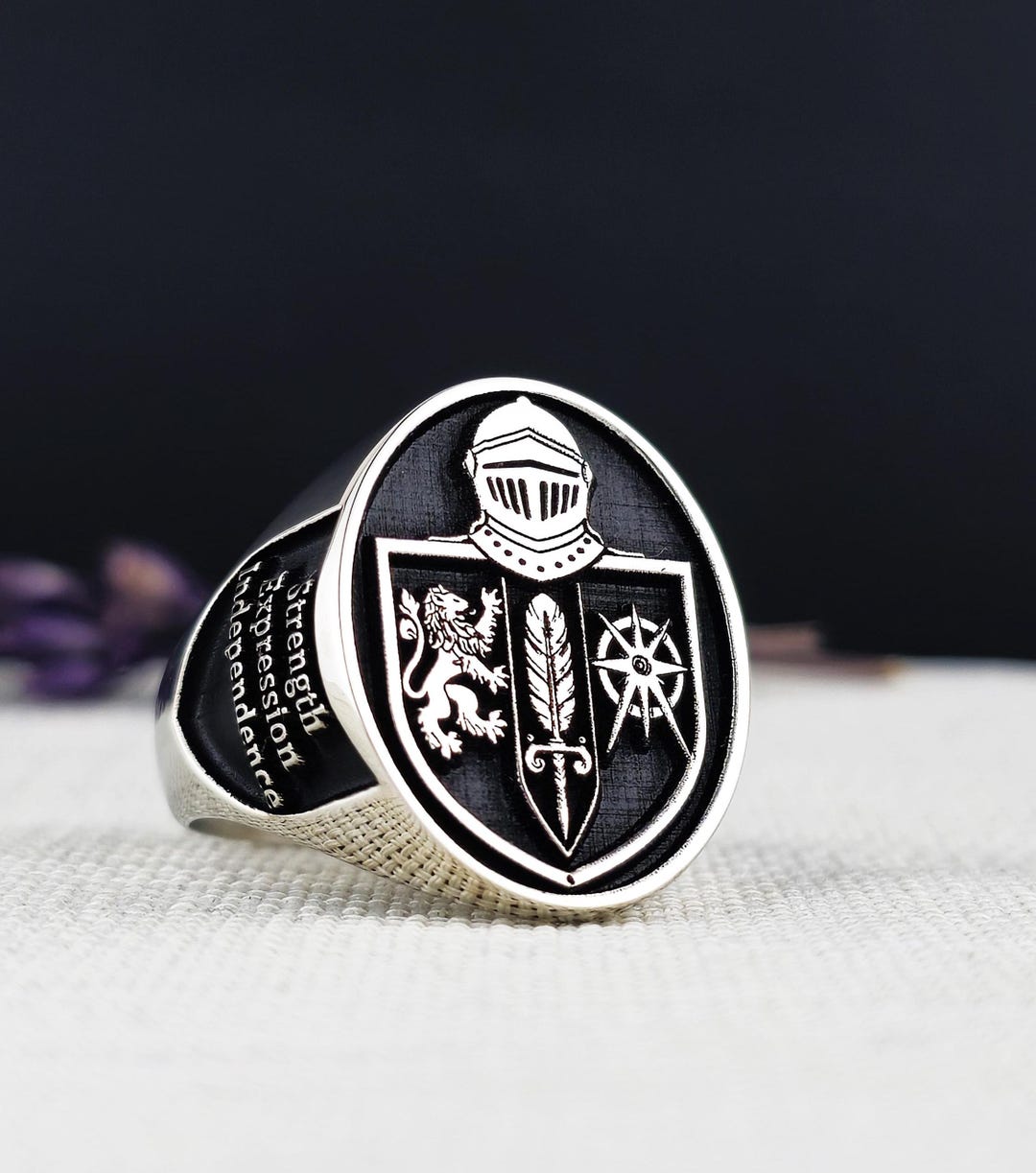 Custom Family Crest Signet Ring: Engraved Sterling Silver Heritage ...
