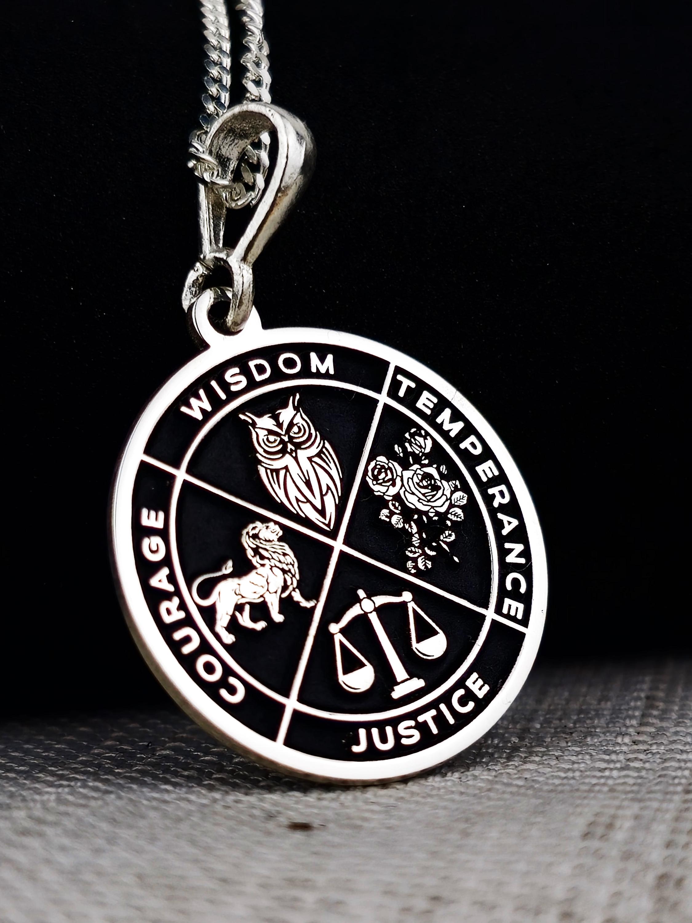 Wisdom Necklace With Courage, Justice & Temperance Symbols - Unique ...