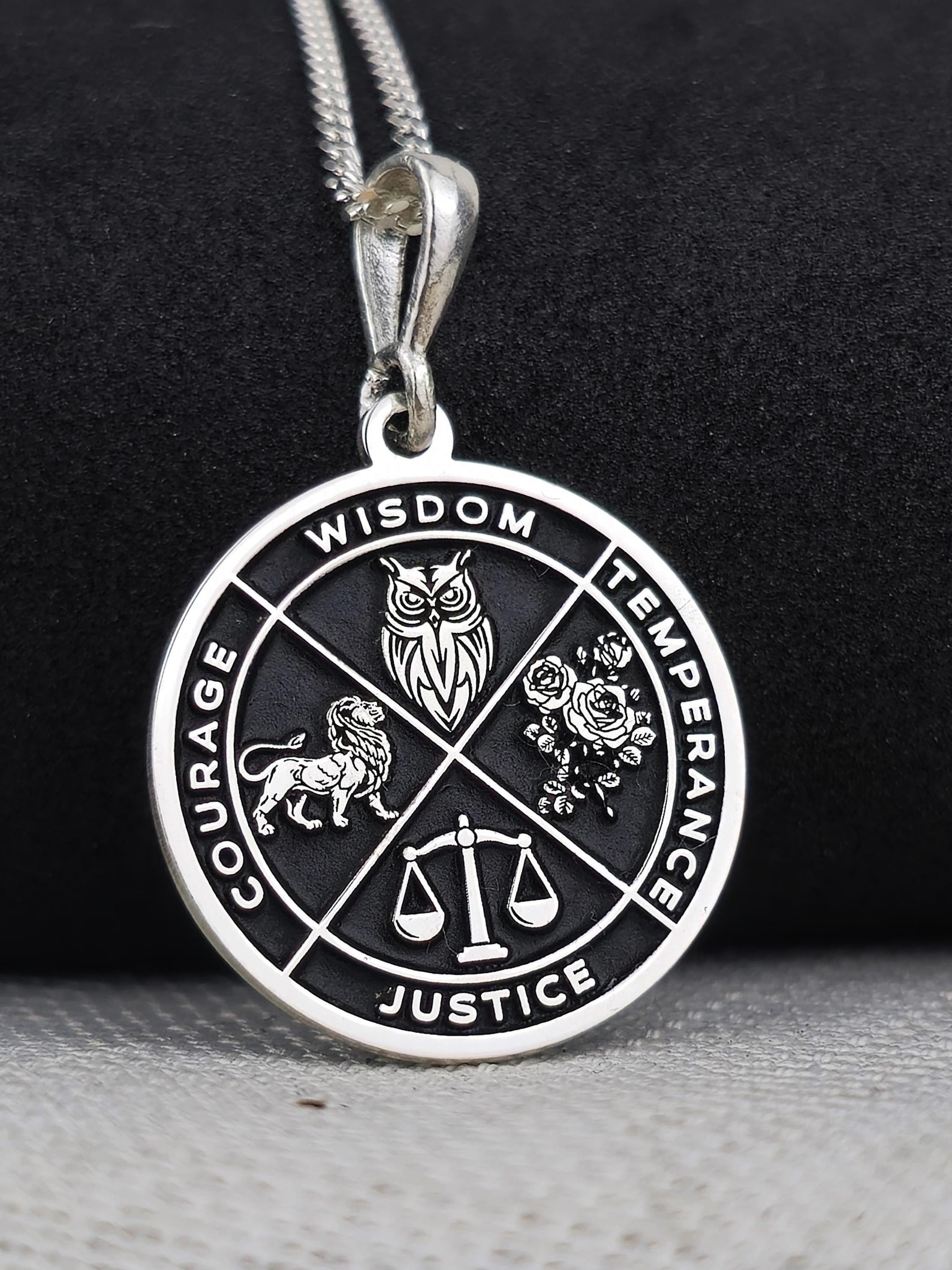 Wisdom Necklace With Courage, Justice & Temperance Symbols - Unique ...