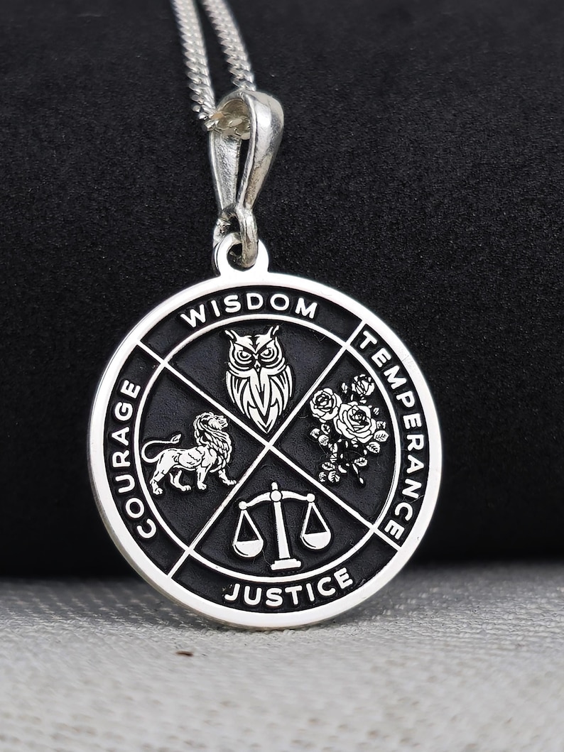Wisdom Necklace With Courage, Justice & Temperance Symbols - Unique ...