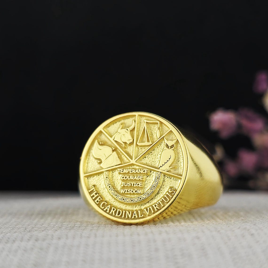 The Cardinal Virtues Ring, Stoic Custom Frame Rings,justice Wisdom Temperance Courage Rings ...
