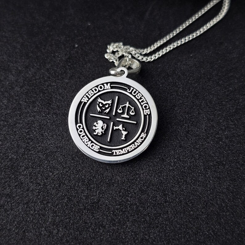 The Cardinal Virtues Stoic, Custom Frame Necklace,justice Wisdom ...