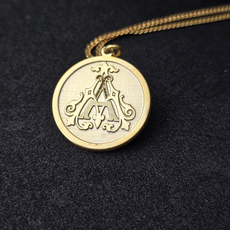Gold Ave Maria Pendant Necklace: Catholic Virgin Mary Monogram ...