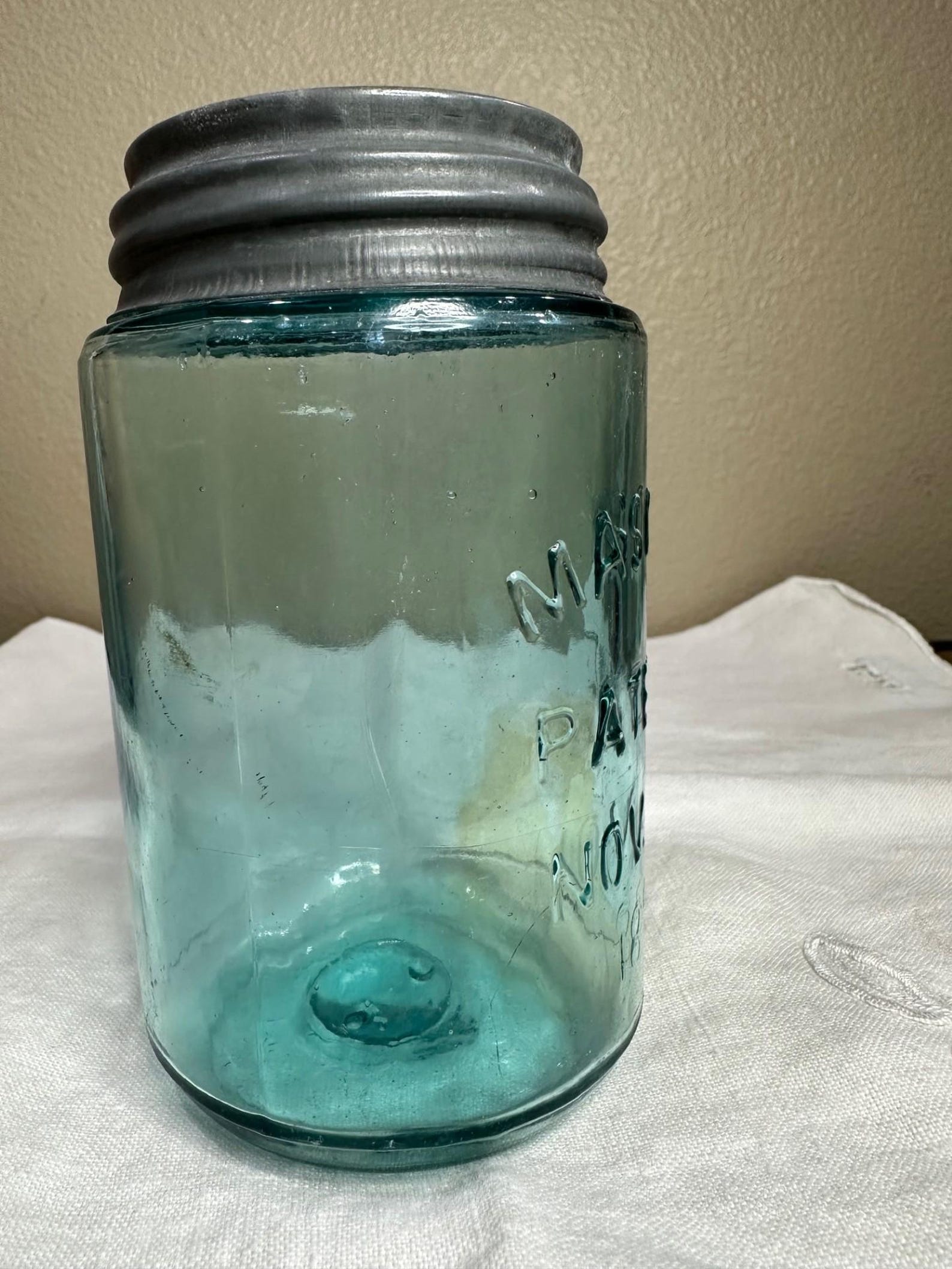 Vintage Mason Pint Blue Glass Jar Patent Nov 30th, 1858, in Block ...