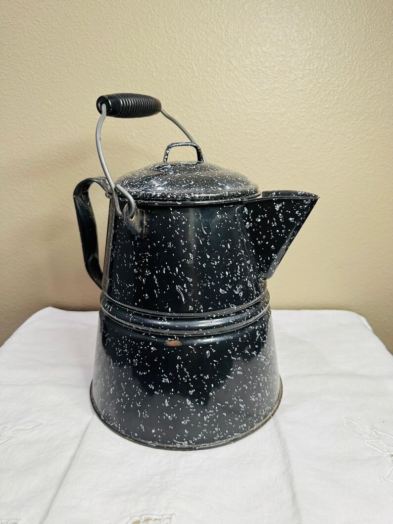 Vintage Black Graniteware Coffee Boiler - Etsy