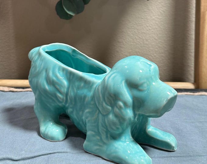 1940s - Vintage Shawnee Pottery Cocker Spaniel Planter in Turquoise - Etsy