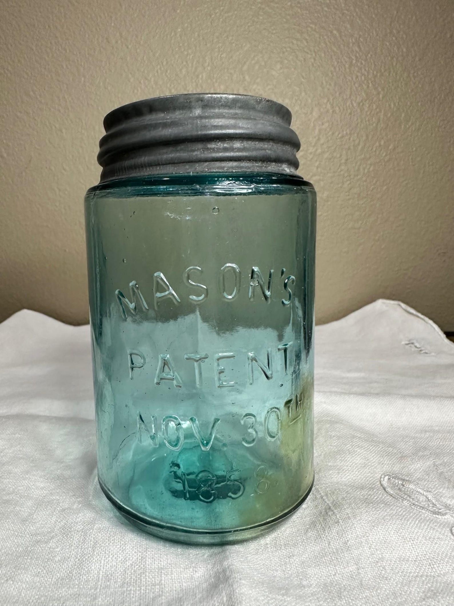 Vintage Mason Pint Blue Glass Jar Patent Nov 30th, 1858, in Block ...