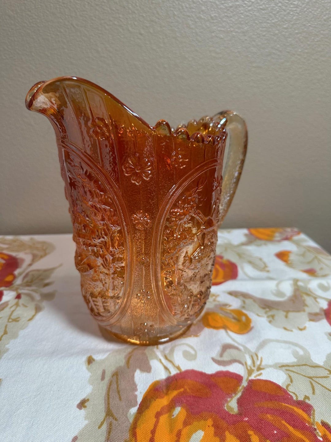 Vintage Carnival Glass Pitcher in Marigold Windmill Pattern by Dugan ...