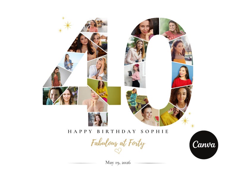 40th Birthday Photo Collage Template, Customizable Picture Collage ...