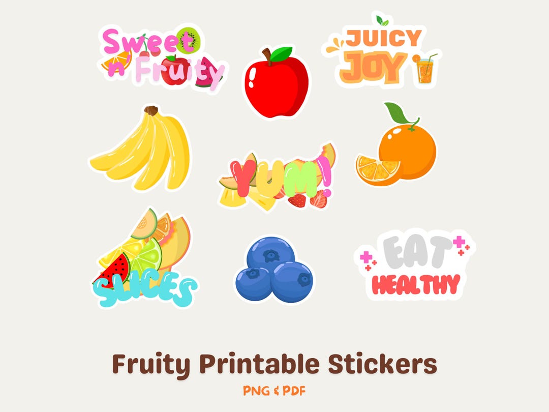 Fruity Stickers Printable Stickers PNG Print and Cut Stickers Diy Food ...