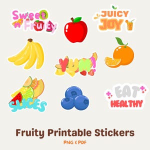 Fruity Stickers Printable Stickers PNG Print and Cut Stickers Diy Food ...