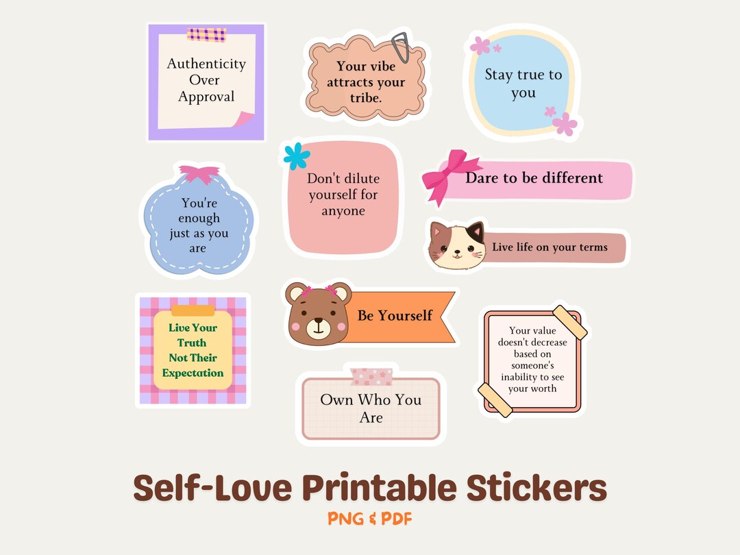 Self-love Printable Stickers PNG Print and Cut Stickers Diy Affirmation ...