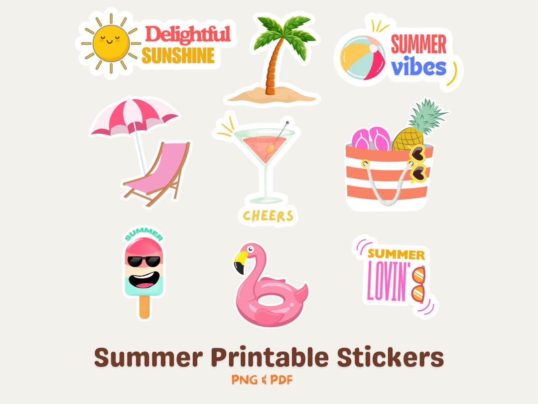 Summer Stickers Printable Stickers PNG Print and Cut Stickers Diy Box ...