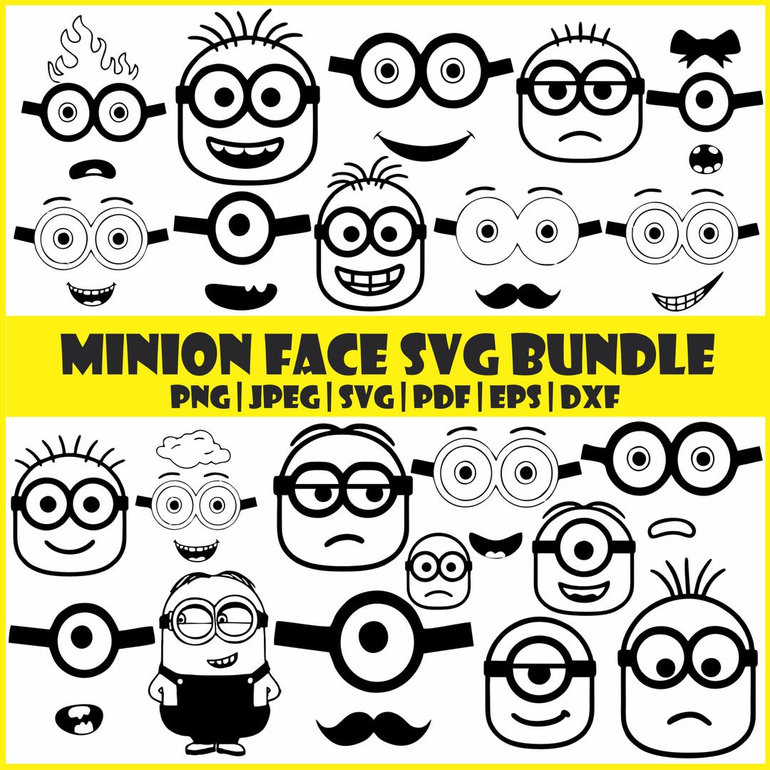 Minion Face Svg Bundle | Cute Minions Face Clipart | Despicable Me SVG ...