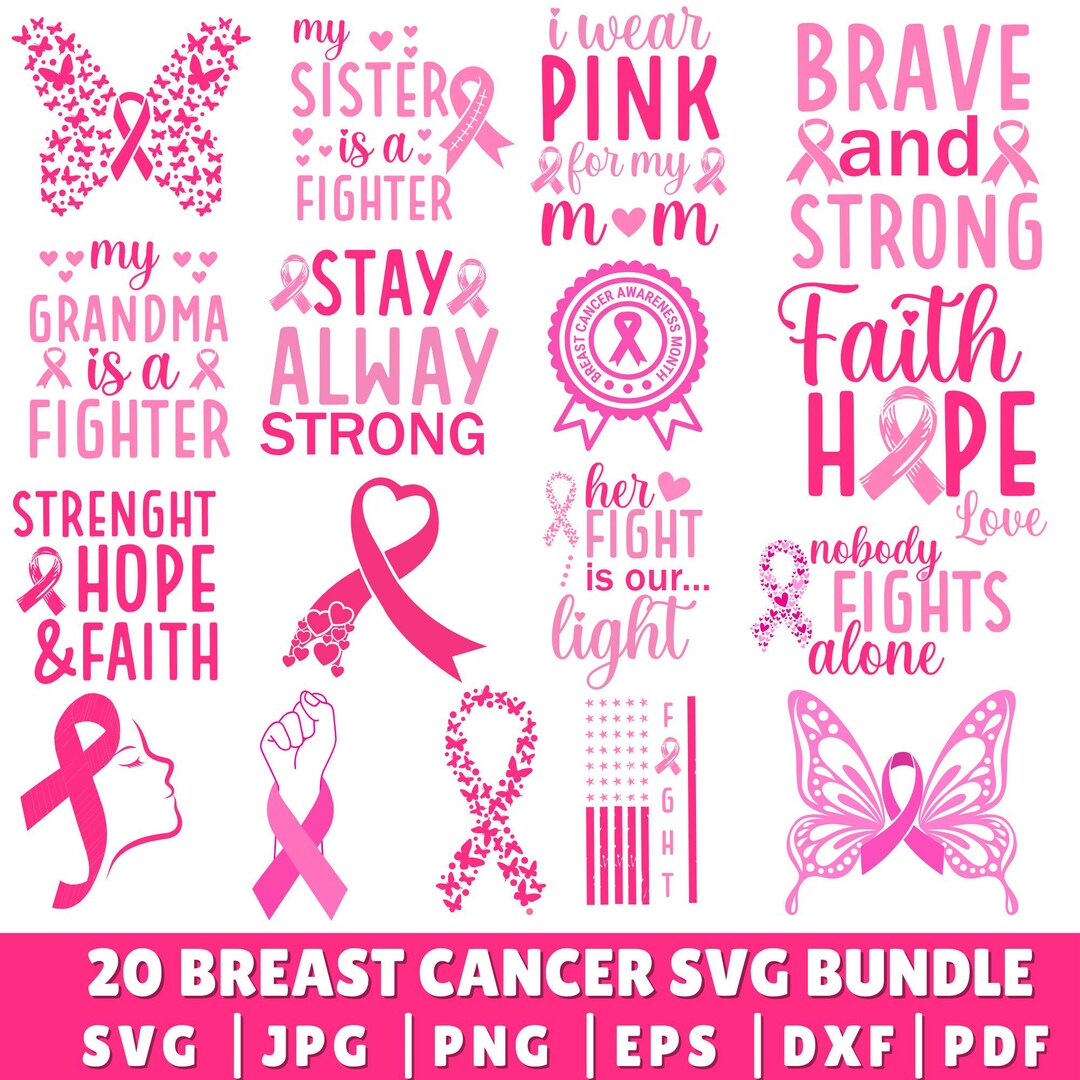Breast Cancer SVG Bundle | Awareness Ribbon Cut Files | Hope Fight Cure ...