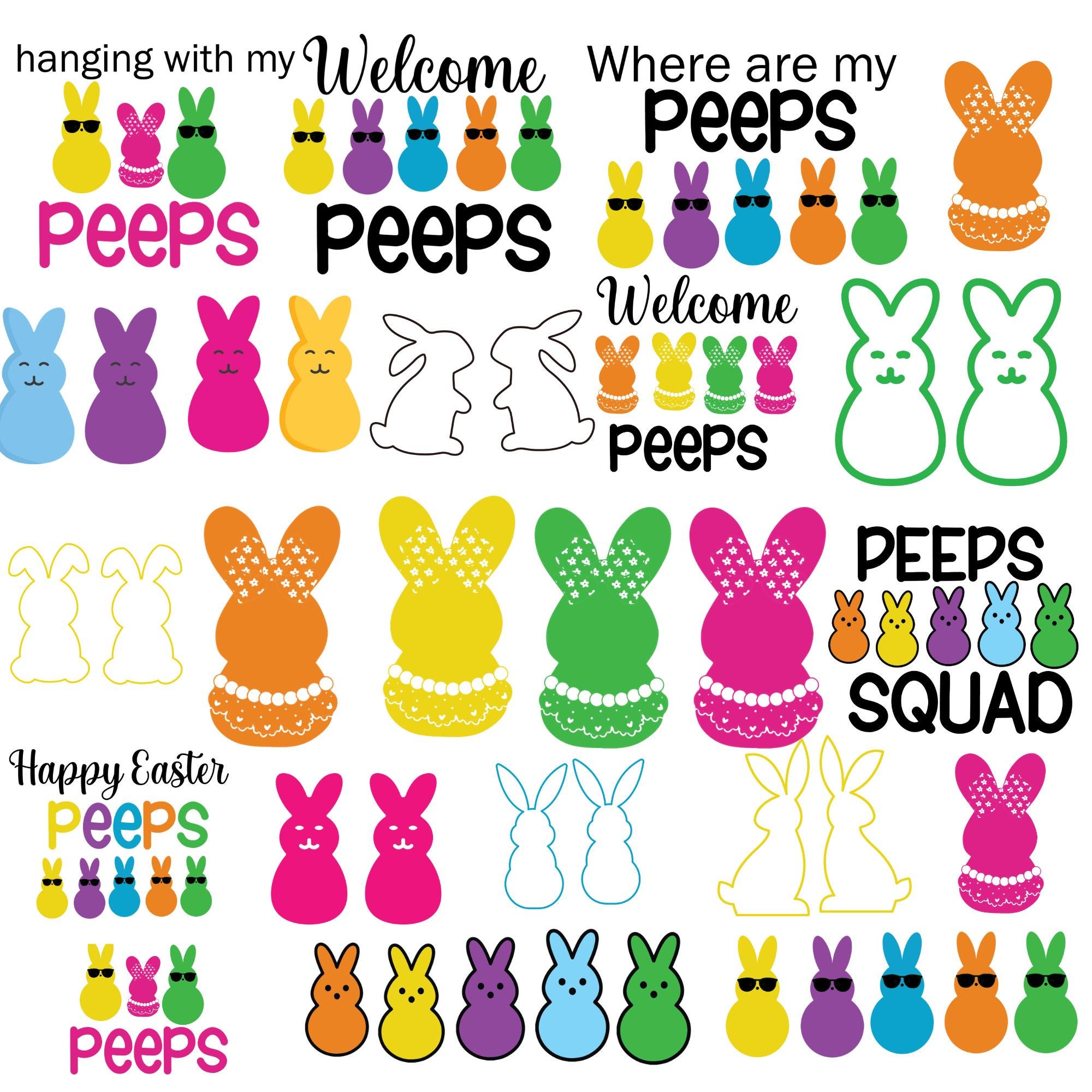 Easter Peeps Svg Bundle, Peeps Svg, Kids Easter Svg, Easter Bunny Svg ...