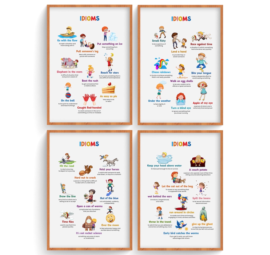 Set of 4 Idiom Wall Decor, English Idiom Art, Idioms and Phrases ...