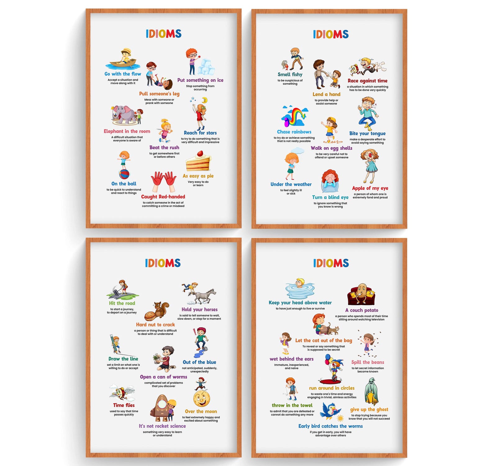Set of 4 Idiom Wall Decor, English Idiom Art, Idioms and Phrases, English Learning Resources ...