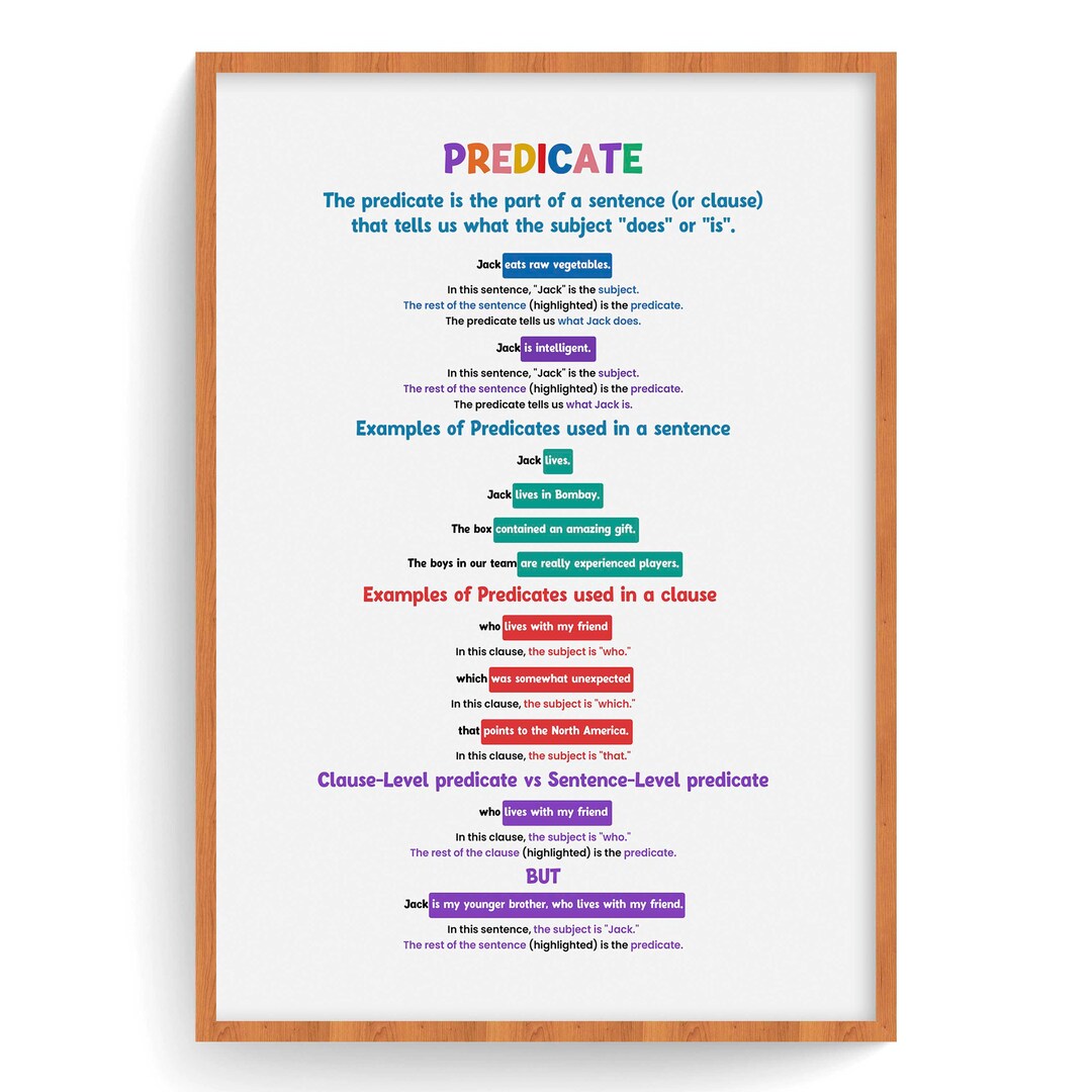 Predicate Grammar Poster: Classroom Homeschool English Learning ...