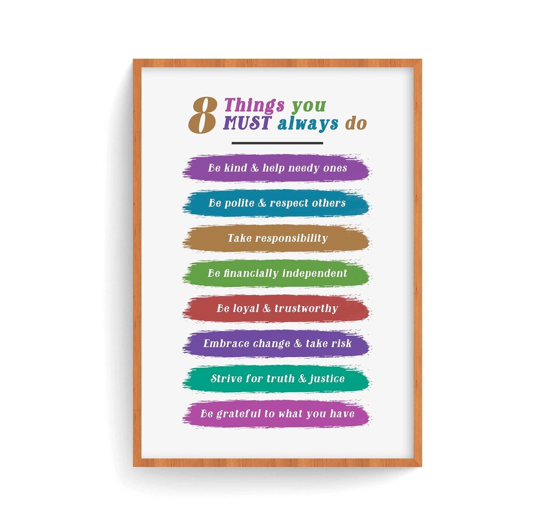 8 Things Must ALWAYS Do, Growth Mindset Poster, Morality Poster, Kids ...