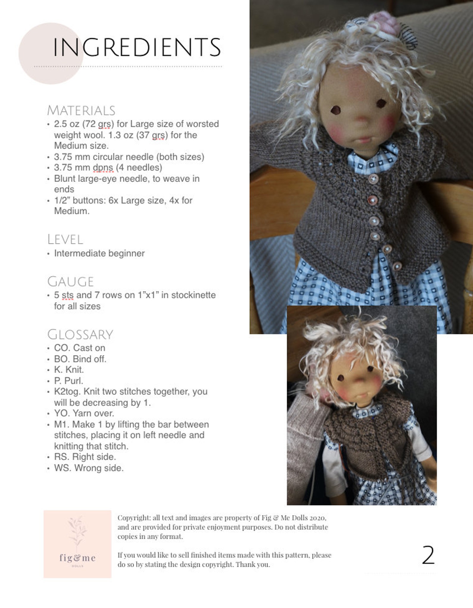 Doll Cardigan Knitting Pattern | PDF Download | Round Yoke and Long ...