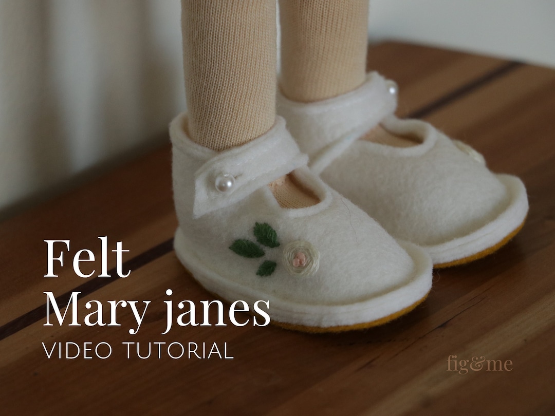 Doll Shoes | Wool Felt Maryjanes With Rose Embroidery | DIY Video ...