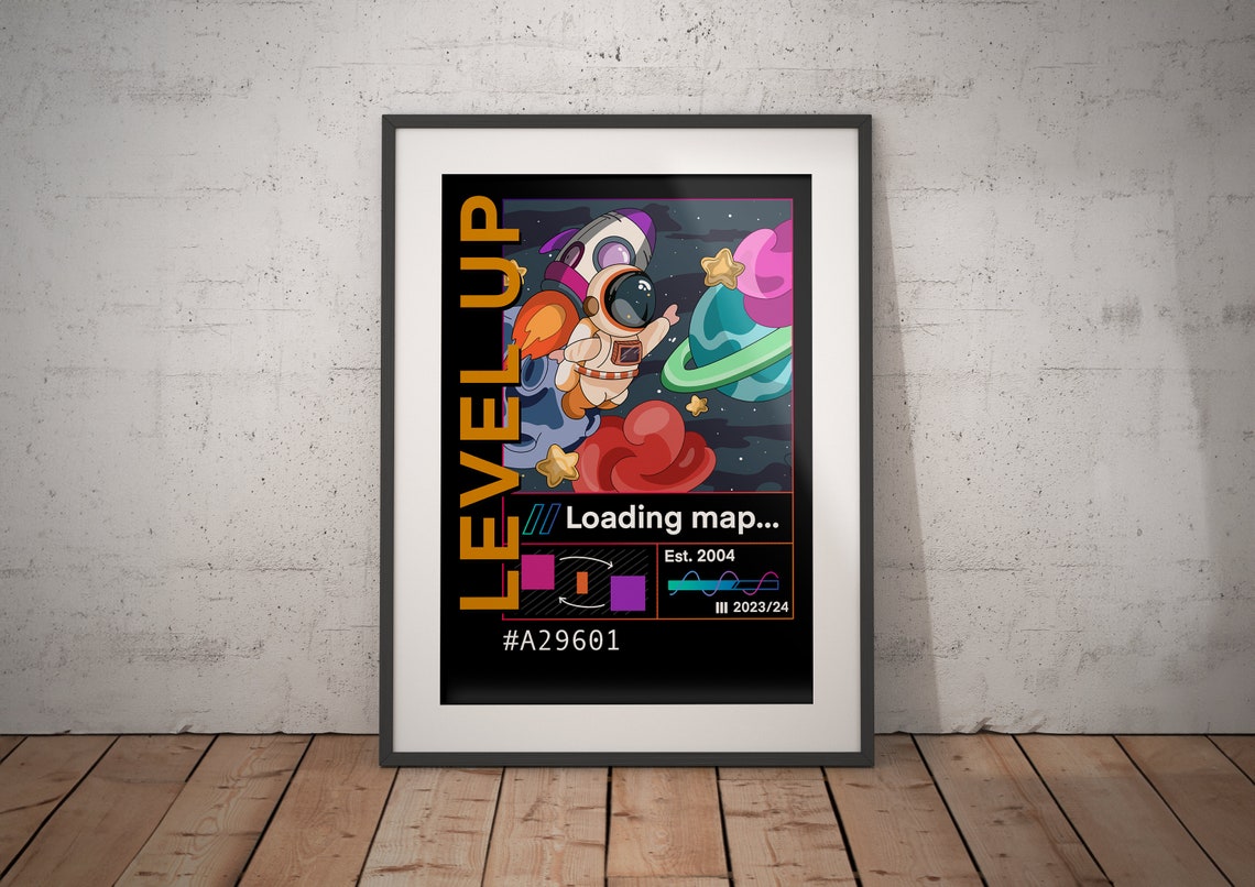 Space Themed Level up Gaming Poster, Gaming Poster, Wall Art for Gaming ...
